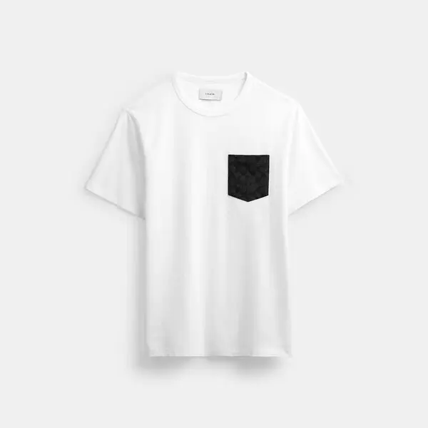 Coach Essential Pocket T-Shirt In White/Charcoal Signature - 60